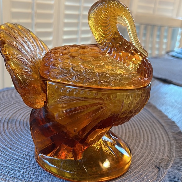 Kitchen | Vintage Amber Glass Turkey Candy Dish With Lid | Poshmark